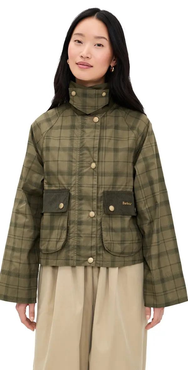 Barbour Tartan Cropped Beadnell Casual Jacket - Dusky Green Tartan